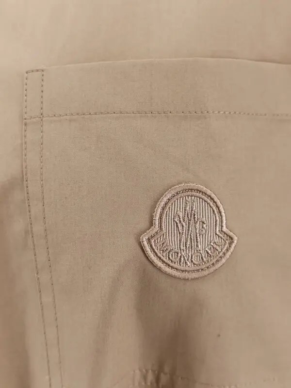 Moncler Cotton Shirt Jacket With Embroidered Logo And Drawstring Waist - Cream