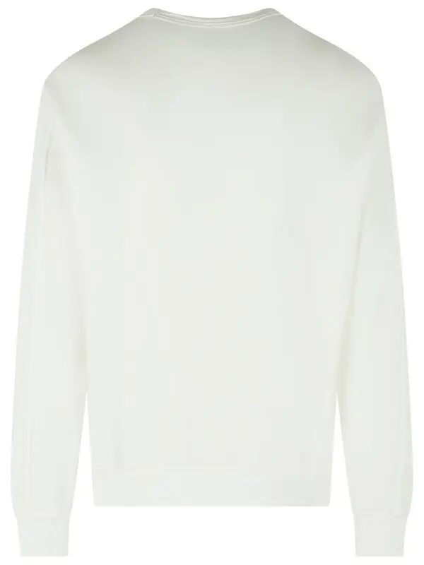 C.P. COMPANY Cotton Crew Neck Sweater With Zip Sleeve Pocket And Lens Appliqu - White