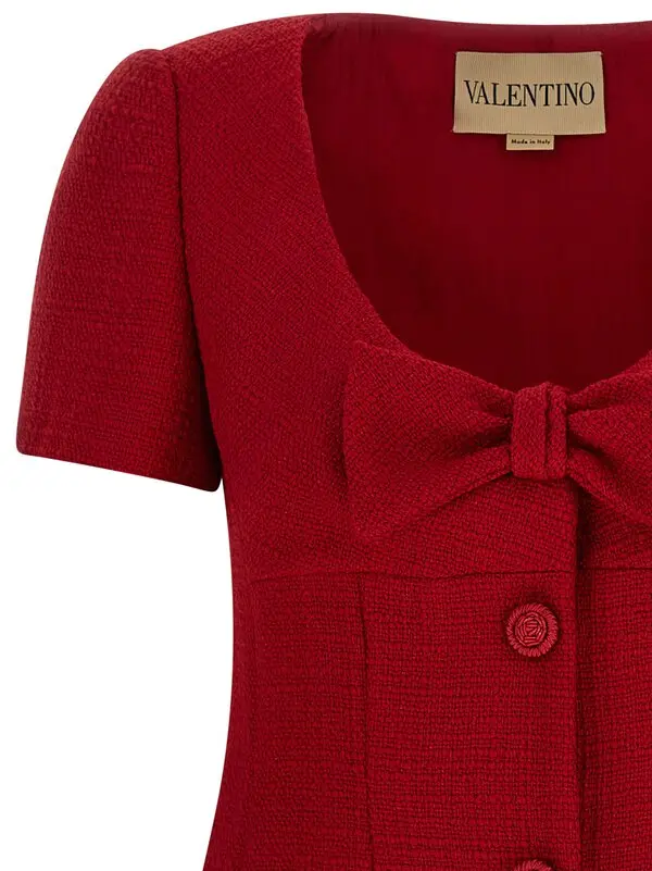 Valentino Garavani Plain Wool Tweed Mini Dress With Bow Detail