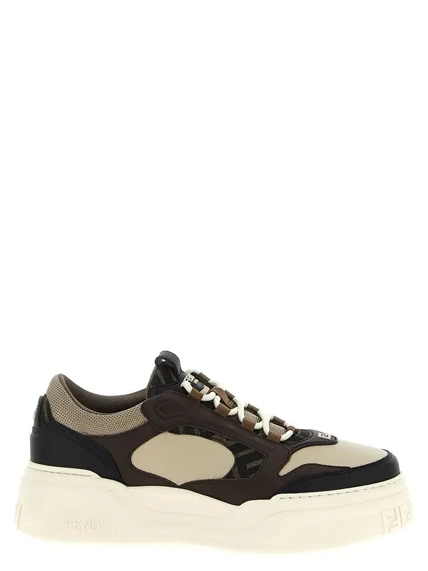 Fendi Force Leather Sneakers With Ff Jacquard Inserts - Multicolor