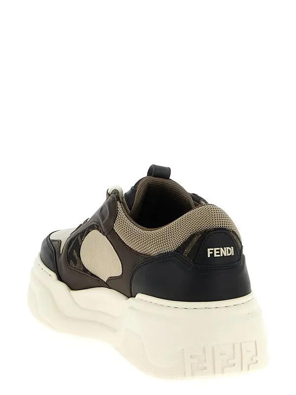 Fendi Force Leather Sneakers With Ff Jacquard Inserts - Multicolor