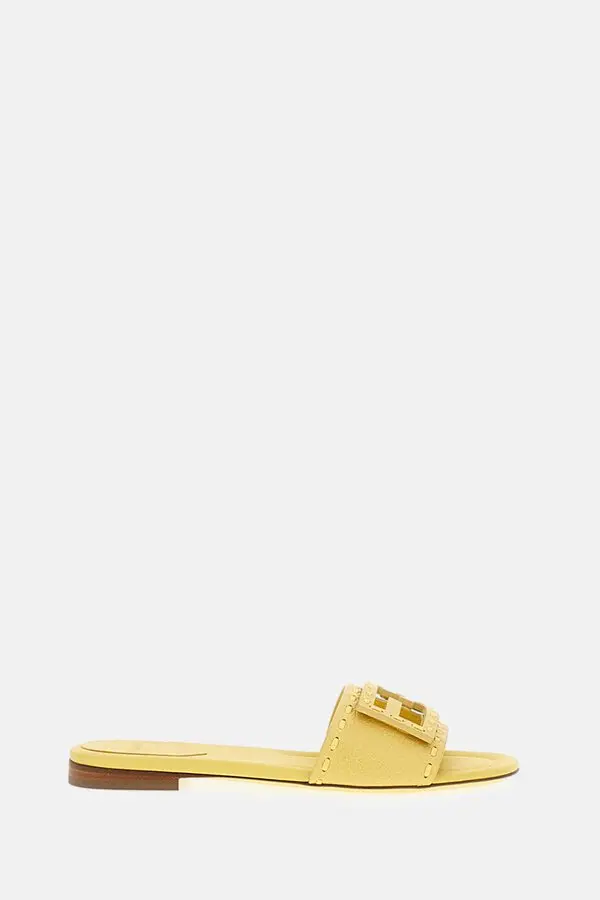 Fendi Leather Slides With Ff Baguette Motif