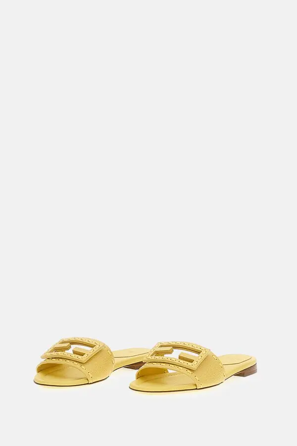 Fendi Leather Slides With Ff Baguette Motif