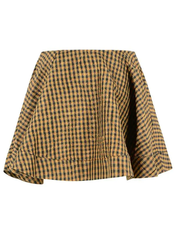 GANNI Checked Polyester Skirt - Brown