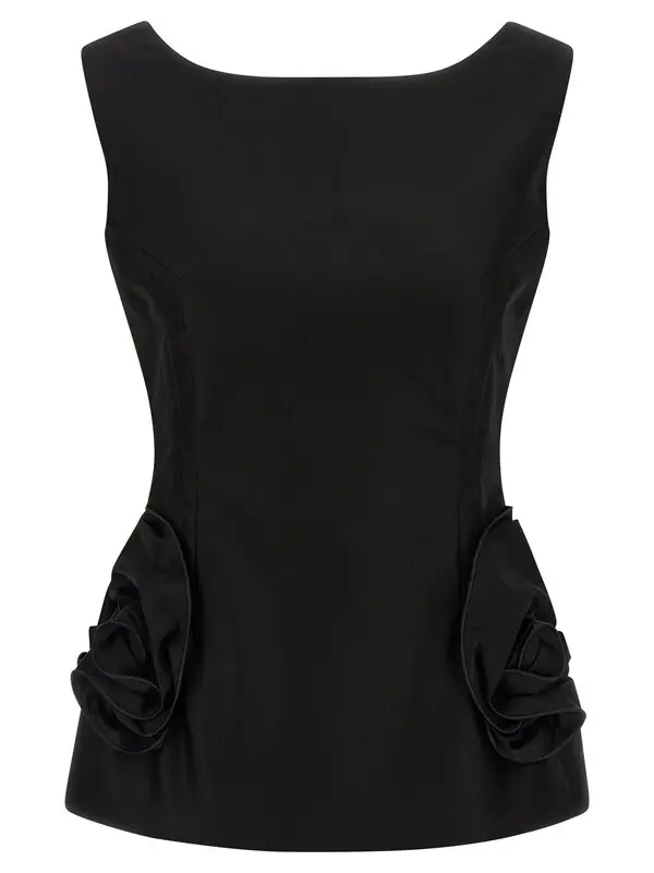 Magda Butrym Cotton & Viscose Blend Sleeveless Top With 3d Floral Pockets - Black
