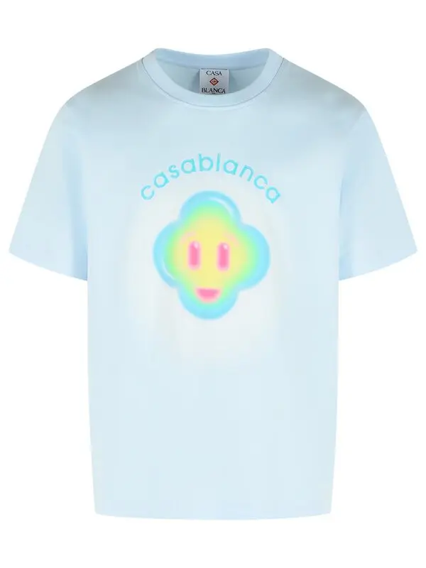 Casablanca Airbrush Smiley' Light Cotton T-shirt - Blue
