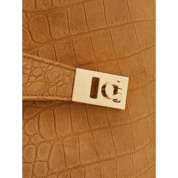FERRAGAMO Soft Hug Alligator-print Suede Shoulder Bag - Cream