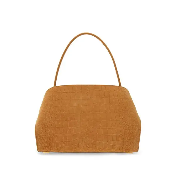 FERRAGAMO Soft Hug Alligator-print Suede Shoulder Bag - Cream