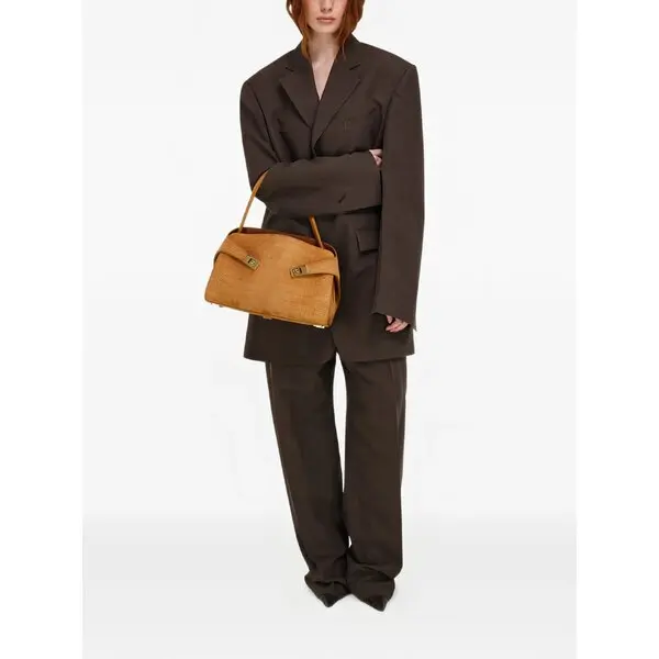 FERRAGAMO Soft Hug Alligator-print Suede Shoulder Bag - Cream