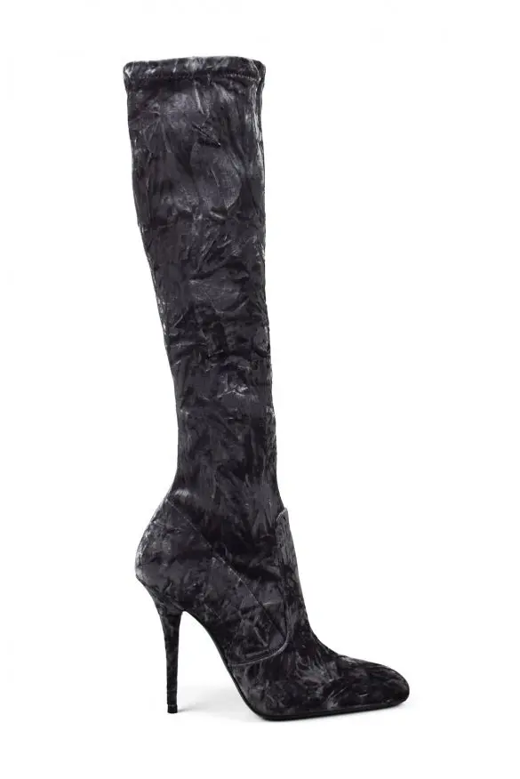 Saint Laurent Talia Velvet Boots - Gray