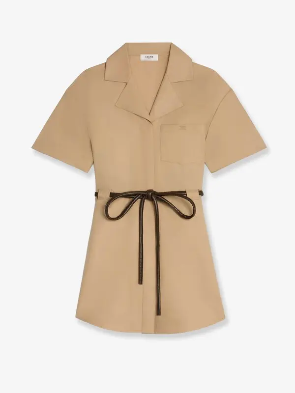 Celine Short Sleeve Dress With Triomphe Embroidery