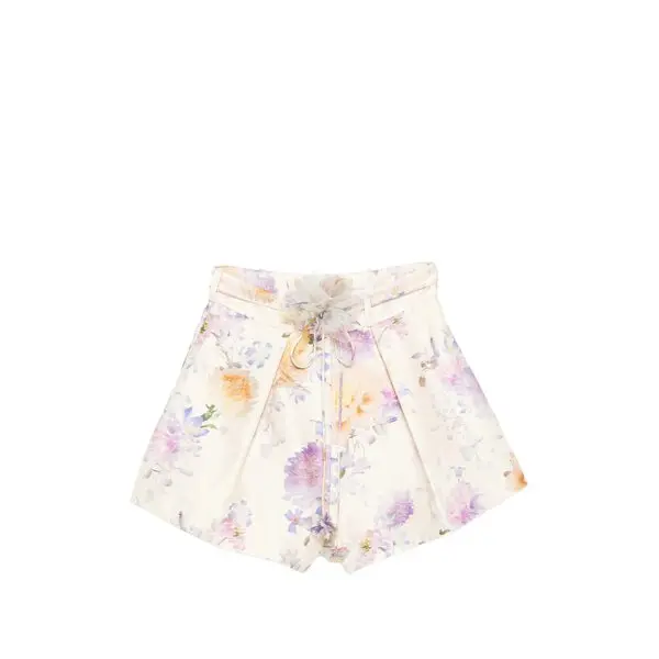 Zimmermann High-rise Floral Print Silk Blend Shorts - Cream