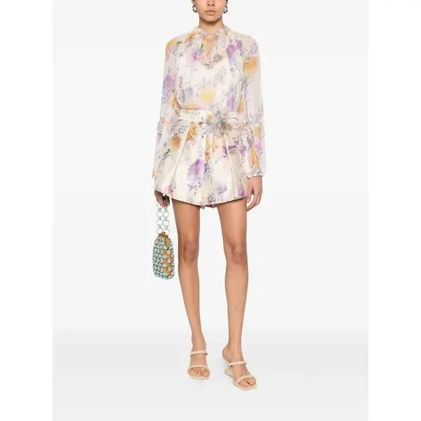 Zimmermann High-rise Floral Print Silk Blend Shorts - Cream