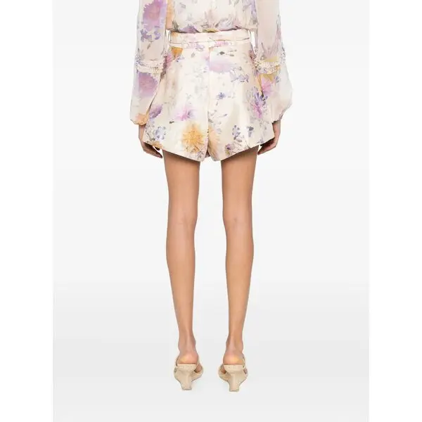 Zimmermann High-rise Floral Print Silk Blend Shorts - Cream