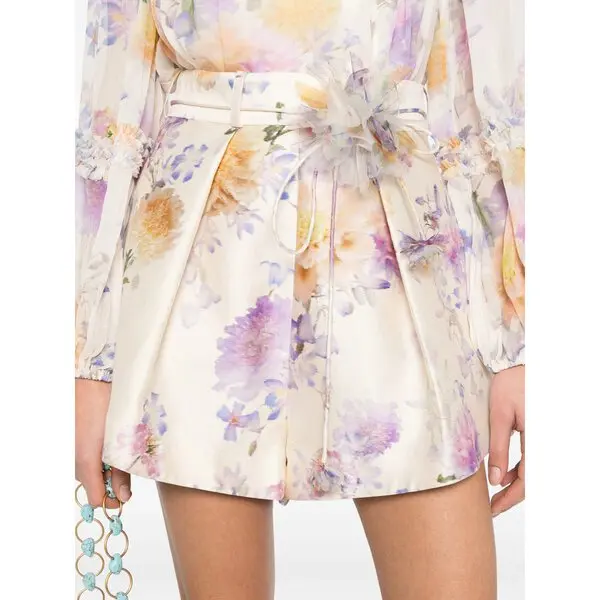 Zimmermann High-rise Floral Print Silk Blend Shorts - Cream