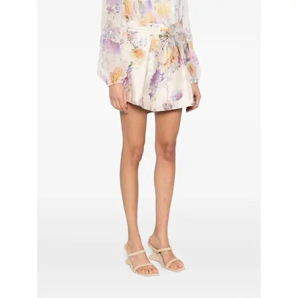 Zimmermann High-rise Floral Print Silk Blend Shorts - Cream