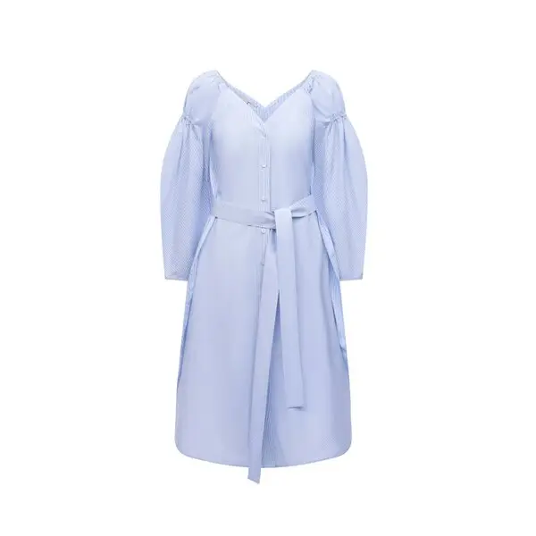 Stella McCartney Striped Cotton V-neck Belted Midi Dress - Blue