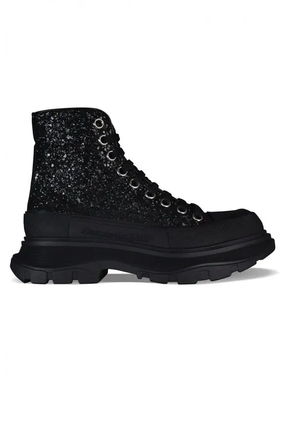 Alexander McQueen Tread Slick Glitter High Top Sneakers - Black