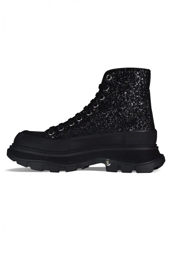 Alexander McQueen Tread Slick Glitter High Top Sneakers - Black