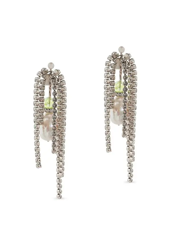 Dries Van Noten Chain Drop Earrings With Pearl And Crystal Embellishments