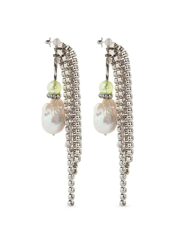 Dries Van Noten Chain Drop Earrings With Pearl And Crystal Embellishments