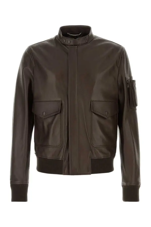 Dolce & Gabbana Leather Bomber Jacket - Brown