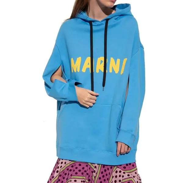 Marni Oversized Hooded Sweatshirt With Kangaroo Pocket And Logo Detail