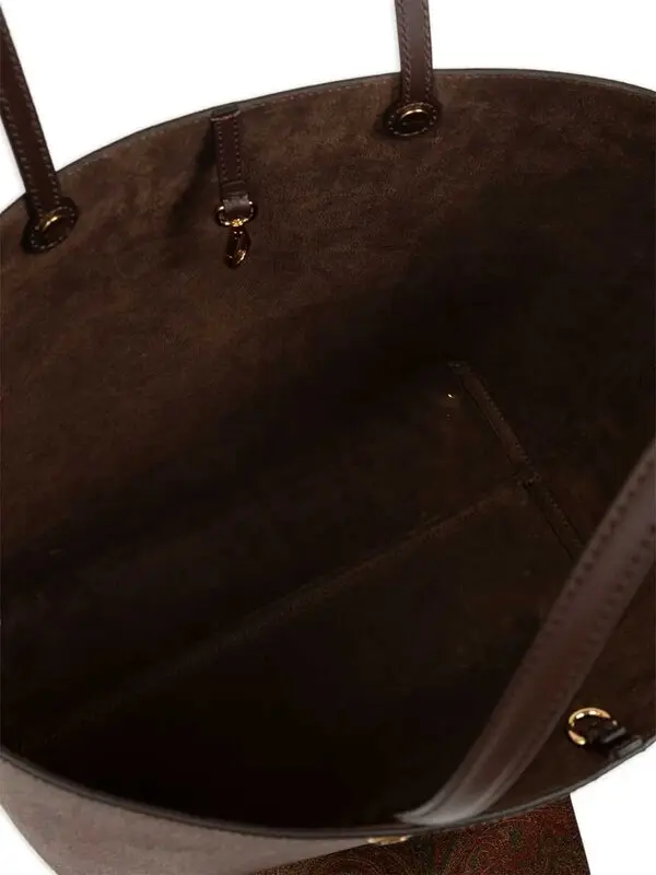 Etro Paisley Print Leather Trimmed Tote Bag