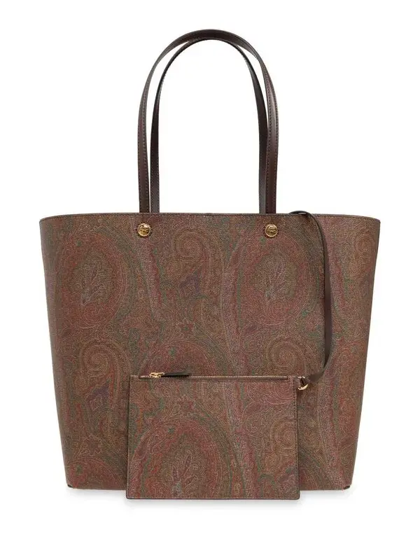 Etro Paisley Print Leather Trimmed Tote Bag