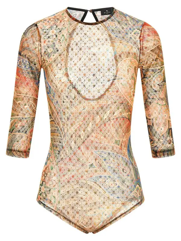 Etro Paisley Foliage Print Tulle Bodysuit - Multicolor