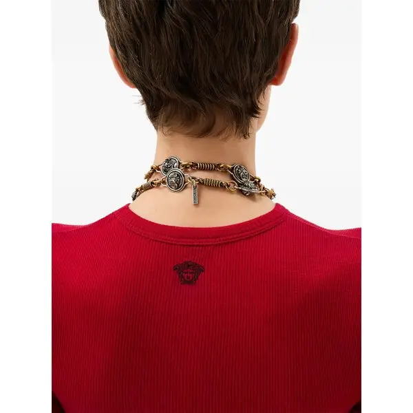 Versace Ribbed Knit T-shirt With Medusa Embroidery
