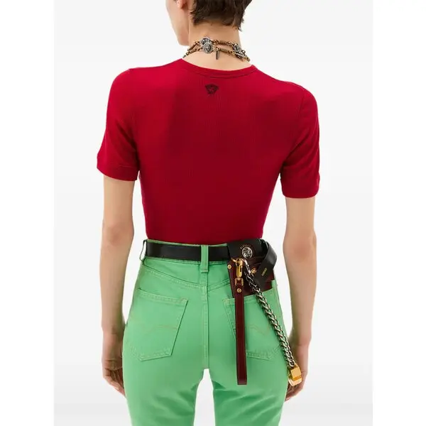 Versace Ribbed Knit T-shirt With Medusa Embroidery