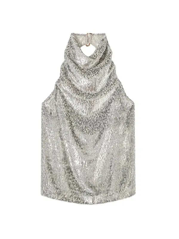Stella McCartney Metallic Velvet Halterneck Top - Silver