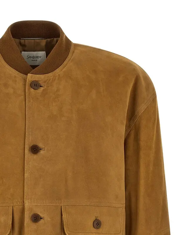 Saint Laurent Suede Bomber Jacket - Brown