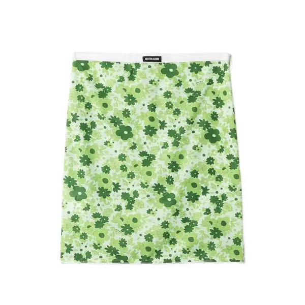 Miu Miu Floral Print Straight Skirt - Green
