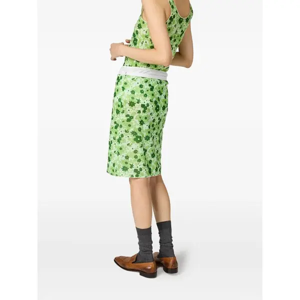 Miu Miu Floral Print Straight Skirt - Green