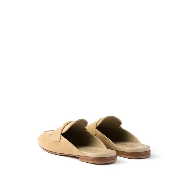 Prada Suede Slip-on Mules With Enamel Triangle Logo - Cream