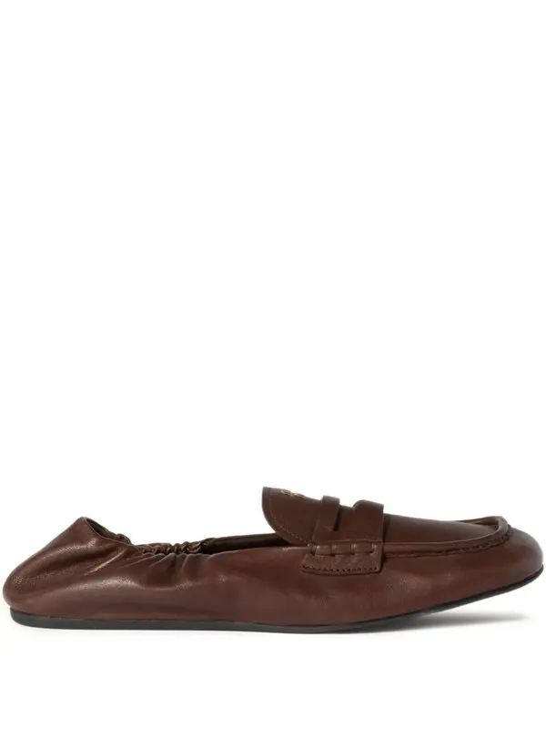 Miu Miu Ruched Nappa Leather Loafers - Brown