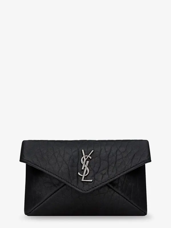 Saint Laurent Leather Envelope Card Holder With Metal Cassandre Logo - Multicolor