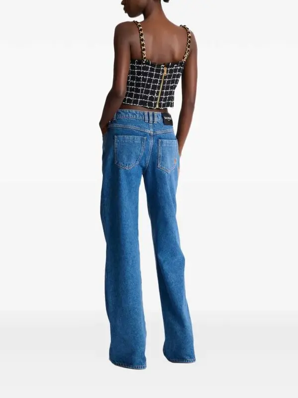Balmain Tweed Top With Chain Shoulder Straps