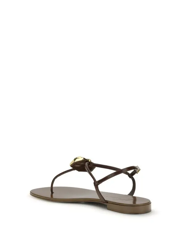 GIUSEPPE ZANOTTI Pia Muse Flat Thong Sandals With Maxi Stone Detail - Brown