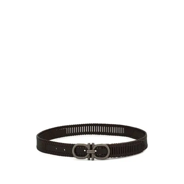 FERRAGAMO Woven Leather Belt With Gancini Buckle - Black