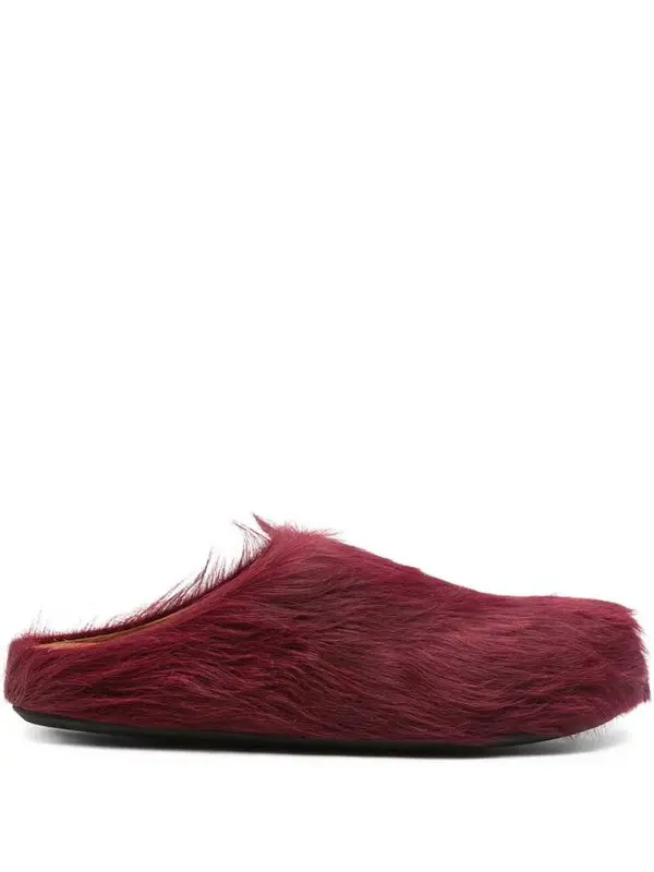 Marni Footbed Mules With Fur Trim - Red