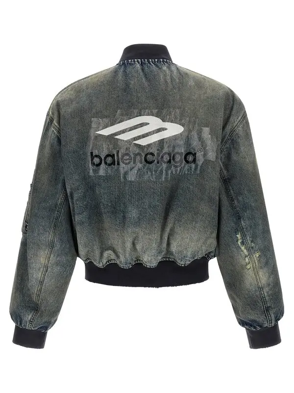 Balenciaga Bomber Standard" Denim Jacket With "3b Taped" Embroidery - Gray