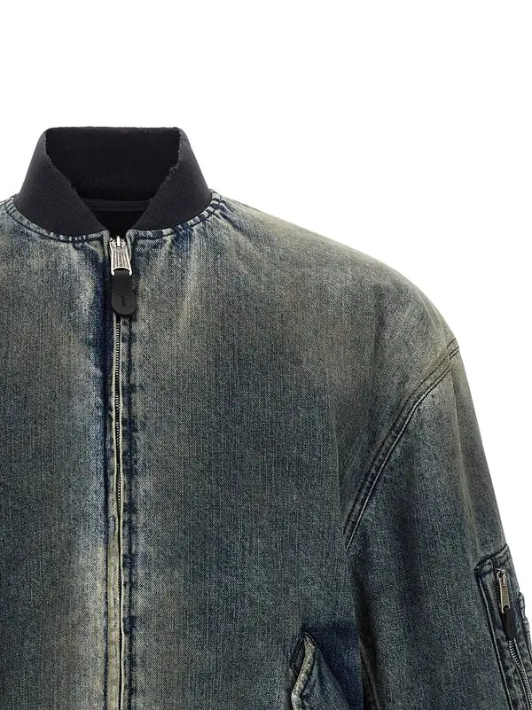 Balenciaga Bomber Standard" Denim Jacket With "3b Taped" Embroidery - Gray