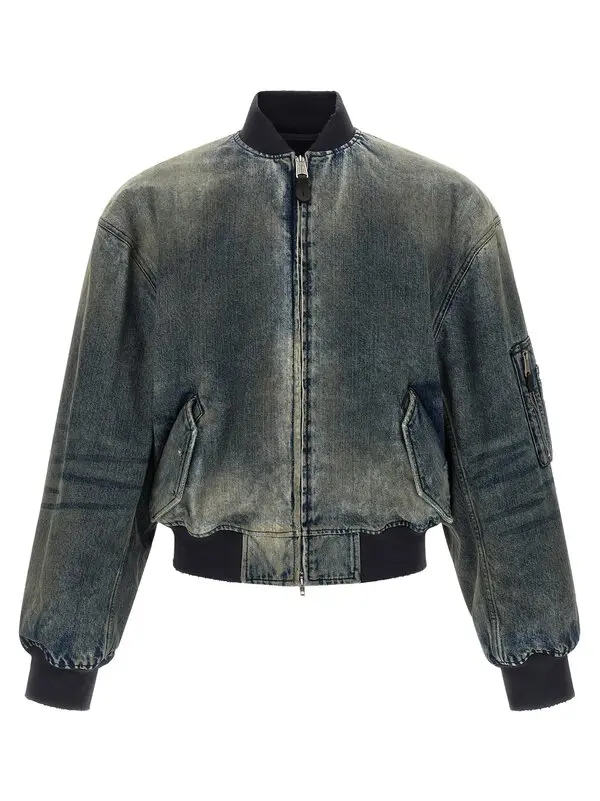 Balenciaga Bomber Standard" Denim Jacket With "3b Taped" Embroidery - Gray