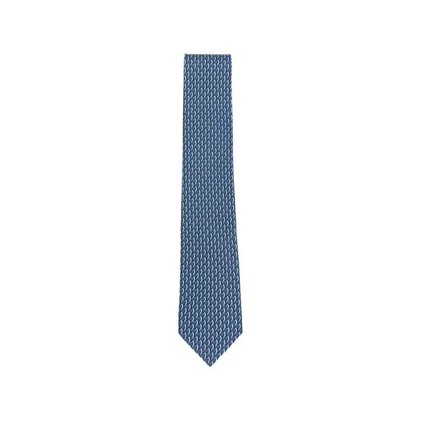FERRAGAMO Silk Gancini Print Neck Tie - Blue