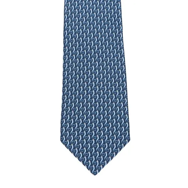 FERRAGAMO Silk Gancini Print Neck Tie - Blue