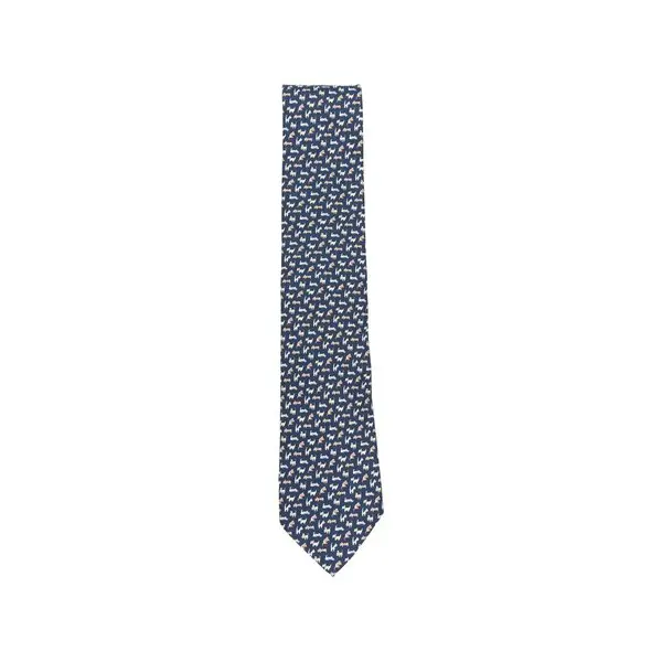 FERRAGAMO Silk Dog Print Neck Tie - Blue