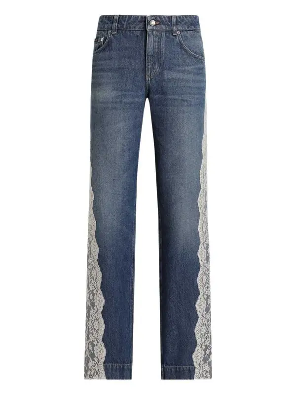 Dolce & Gabbana Lace Trimmed Denim Jeans - Blue
